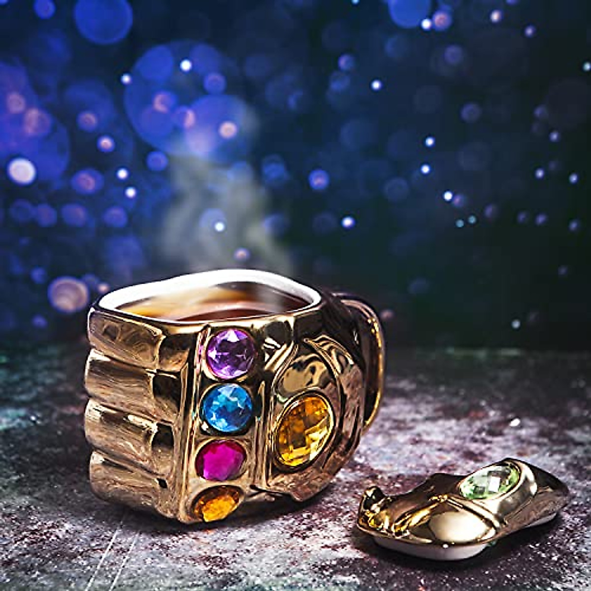 Zak Designs Marvel Thanos Unique 3D Sculpted Ceramic Coffee Mug, Collectible Keepsake Tea Mug for Hot Drinks (15 oz, Non BPA, Thanos Infinity Gauntlet)