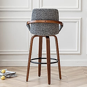 LUNLING 29.5" Bar Height Barstool Mid Century Modern Retro Bar Chairs Charcoal Grey Linen Look Fabric Upholstered and Walnut Wood Frame for Home Bar Furniture(Gray)