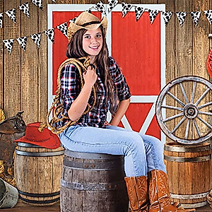 Funnytree 7x5FT Western Cowboy Scene Photography Backdrop Red Barn Door Farm BBQ Party Decoration Background Photo Booth