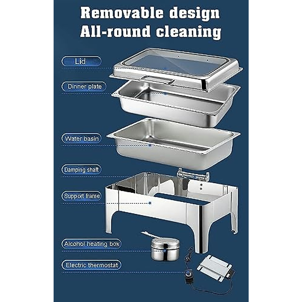 Chafing Dishes Food Warmers, Buffet Server Hot Trays in Stainless Steel, Electric Plate Warmer for Catering Buffet, Hot Plates for Keeping Food Warm (9l 1/2size)