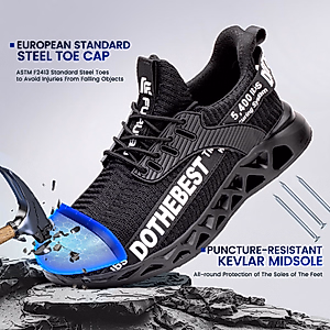 Furuian Safety Shoes Men Work Sneakers, Steel Toe, Lightweight, Comfortable, Black, Size 11.5/13