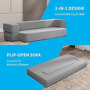 Mjkone 8.6 Inches Floor Sofa Bed Queen Size, Convertible Folding Sofa Bed, Sleeper Couch Bed with Memory Foam Mattress, Guest Bed for Living Room/Bedroom/Guest Room/Home Office (Light Grey)