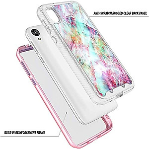 E-Began Case for Motorola Moto E6, Full-Body Protective Rugged Matte Bumper Cover with Built-in Screen Protector, Marble Design, Shockproof Impact Durable Phone Case (2019 Release) -Fantasy