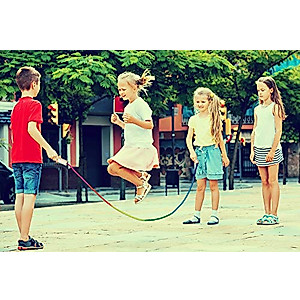 16 FT Long Jump Rope for Kids, 2 Pack Adjustable Double Dutch Skipping Rope with Wooden Handle, Multiplayer Rainbow Jumping Rope for Outdoor Fun, School Sport, Party Game