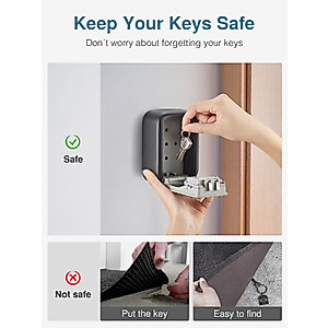 Puroma Security Key Lock Box, 4-Digit Combination Waterproof Portable Key Storage Lockbox Wall Mount 5 Key Large Capacity for House Key, Special Car Key, ID Card (Black & Gray)