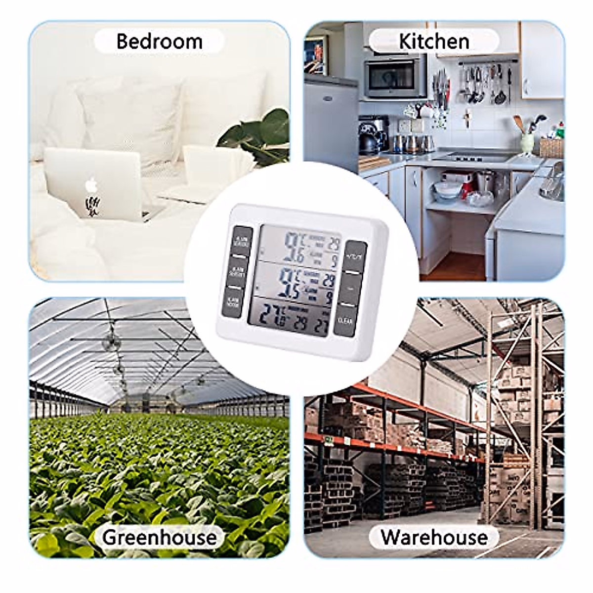 Locisne Freezer Alarm with Audible Alarm and 2 Wireless Sensors, Indoor Outdoor Refrigerator Thermometer for Home Kitchen