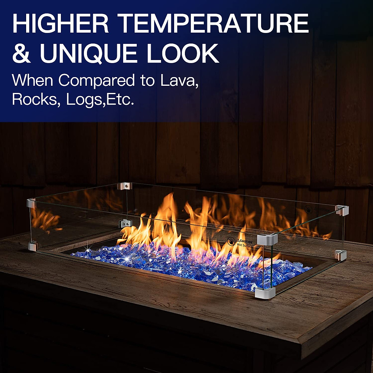 APROMISE Fire Glass for Fire Pit - 1/2 inch Fire Pit Glass | Reflective Fire Glass for Propane Fire Pit and Fireplace | 10lbs | Cobalt Blue