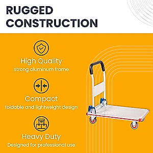 Aluminum Folding Cart with Wheels - Platform Truck - Weight Capacity 400lbs - Compact Foldable Cart for Warehouse, Restaurant, Shops Factories and Home - Flatbed Cart with 4 PU Wheels