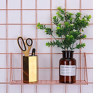 Simmer Stone Wall Grid Shelf, Wire Metal Hanging Rack for Wall Display & Storage, Size 11.8x4.3x4.7 inch (LxWxH), Rose Gold