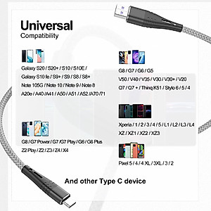USB C to USB A Cable,Extra Long 3 Pack 10 ft Type C 3A Fast Charger Cord for iPhone 16/15 pro max,Samsung Galaxy S22 S21 S20 S10 S9 S10E, Note 20 10 9 8, Moto G7 G8,LG K51& More (Grey)