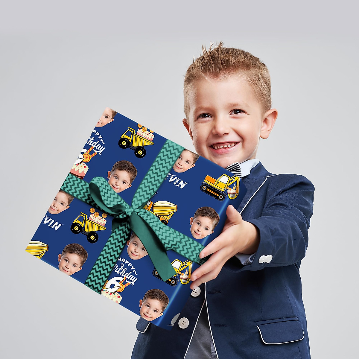 Jaydouble Custom Birthday Wrapping Paper with Name Personalized Wrapping Paper for Kids Boys Girls Construction Truck Gift Wrap Paper for Baby Shower Birthday Party Holiday 1Roll