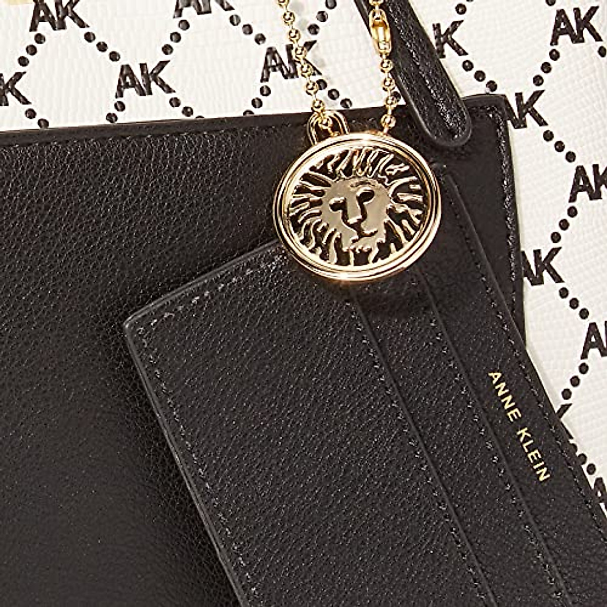 Anne Klein womens Anne Klein Triple Compartment Satchel with Card Pouch, Black/White, 13.5 L x 4.75 D 9 H US