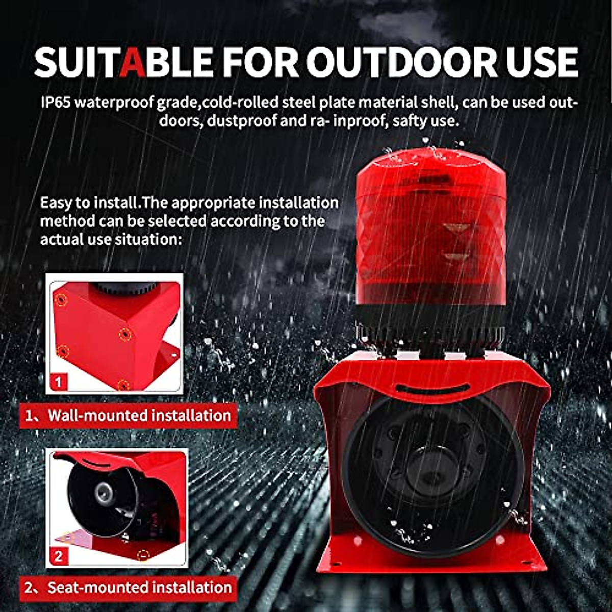 SF-513 (DC 12V~24V) Industrial Sound and Light Alarm Emergency Warning Light Outdoor Waterproof Alarm Horn Siren Safety Voice Strobe Flash 120dB Waterproof… (AC 220V)