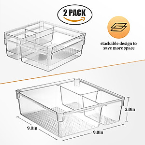 CherHome Drawer Organizer，2PCS Clear Organization and Storage Set，Desk Drawer Organizer Food Snack Organizer，Plastic Organizer Bins for Kitchen Drawer，Bathroom，Makeup and Office(13 X 8.9 X 2.3in)