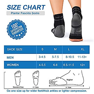 Plantar Fasciitis Sock (6 Pairs) for Men and Women, Compression Foot Sleeves with Arch and Ankle Support (Black, Large)