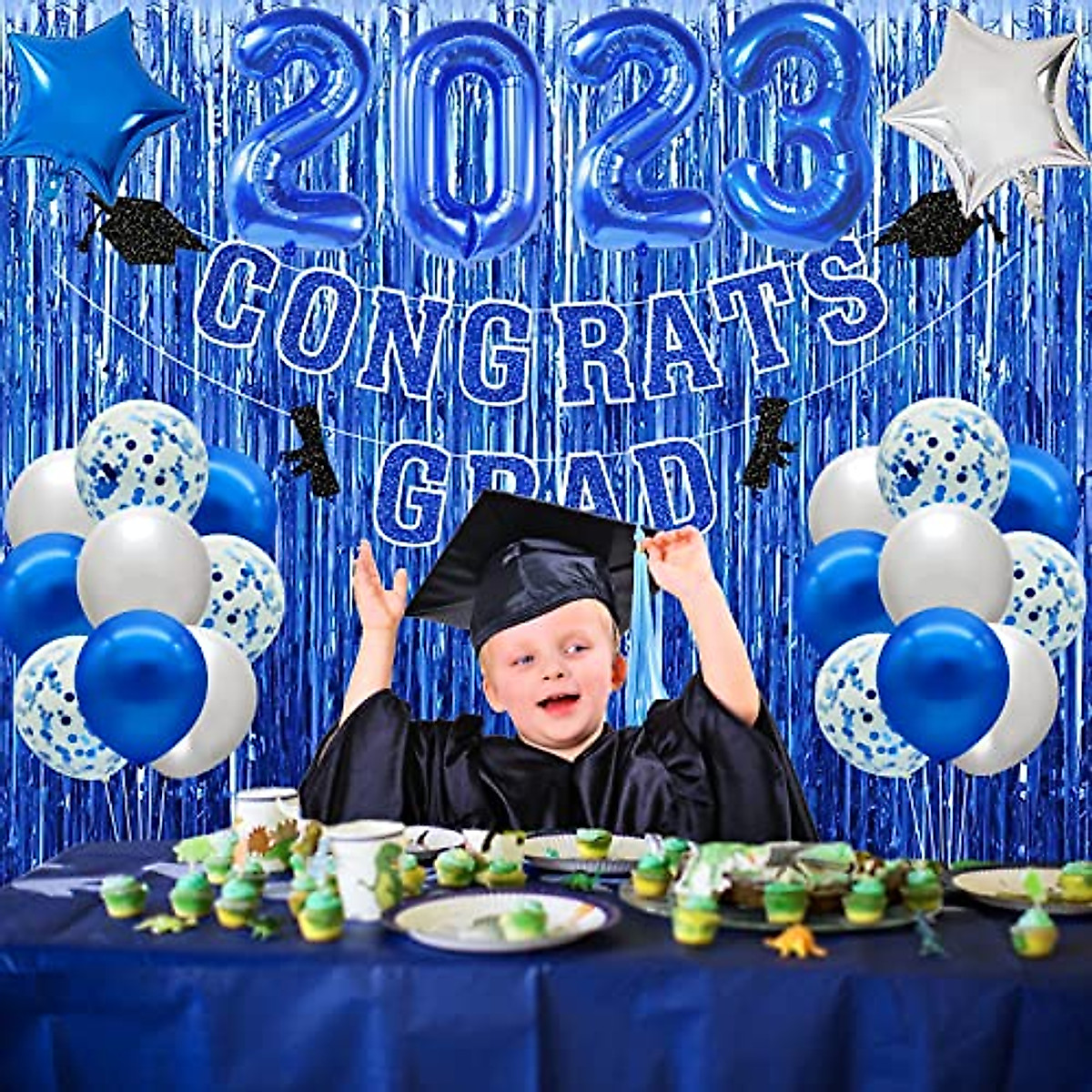 Graduation Party Decorations 2023 Blue and White Congrats Grad Banner Graduation Decorations Class of 2023 Graduation Party Decorations 2023 Blue and Silver