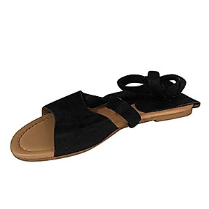 Masbird Sandals for Women Summer Casual Espadrille Flat Slide Sandals Open Toe Low Heel Sandals Black