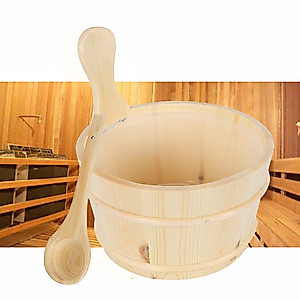 Wooden Sauna Bucket with Ladle Sauna Accessories with Hourglass Thermometer Explosion-Proof Lamp Plastic Liner 5Pcs Sauna Starter Set for Sauna Spa