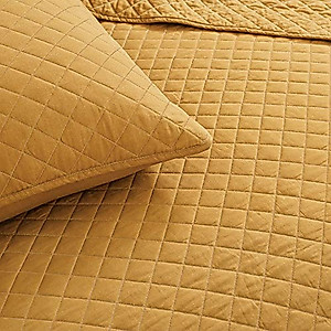 Lush Decor Ava Diamond Oversized 3 Piece Cotton Quilt Set, Mustard, King