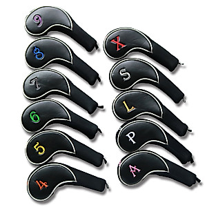 CRAFTSMAN GOLF Black Iron Head Covers Headcover Set with Colorful No. for Taylormade Cobra Mizuno Etc.Suitable for Right and Left Hander Golfer