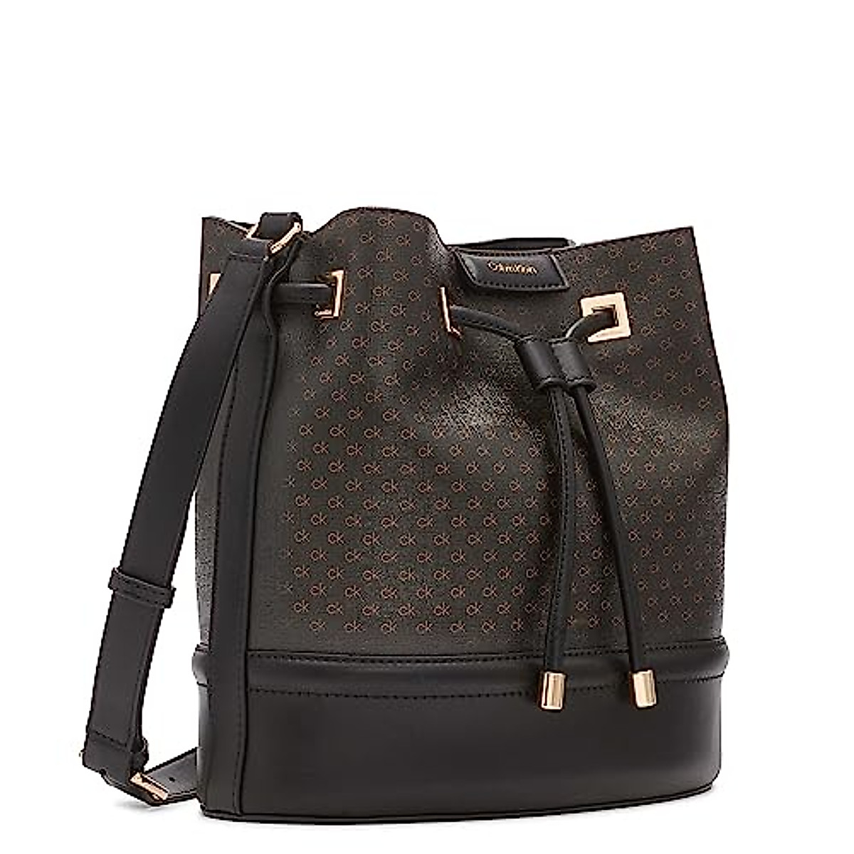 Calvin Klein Women's Ash Crossbody Bag – Vegan Leather, Monogram, 2 Pockets, Brown/Khaki/Black, One Size