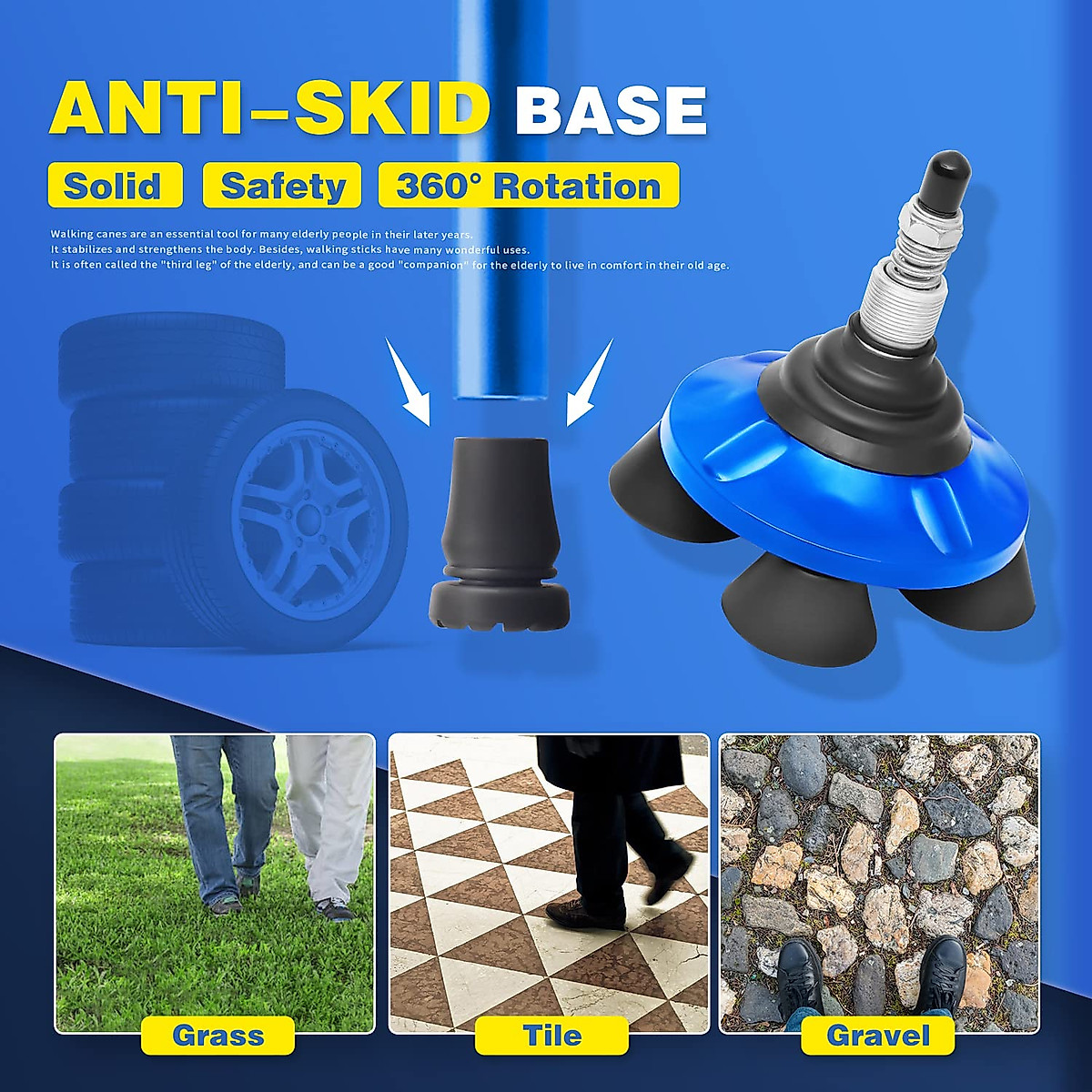 BigAlex Folding Walking Cane with LED Light,Pivoting Quad Base,Adjustable Walking Stick with Carrying Bag for Man/Woman (Alloy Base)