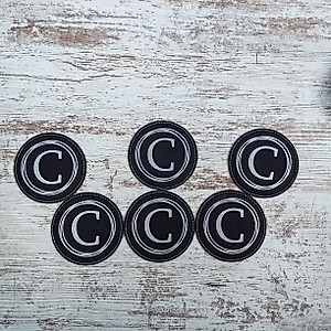 Round Handmade Coasters - Personalized Coasters Set of 6 - Custom Engraved Barware Decorations - Leather Bar Decor - Man Cave Father's Day Present (Black/Silver)