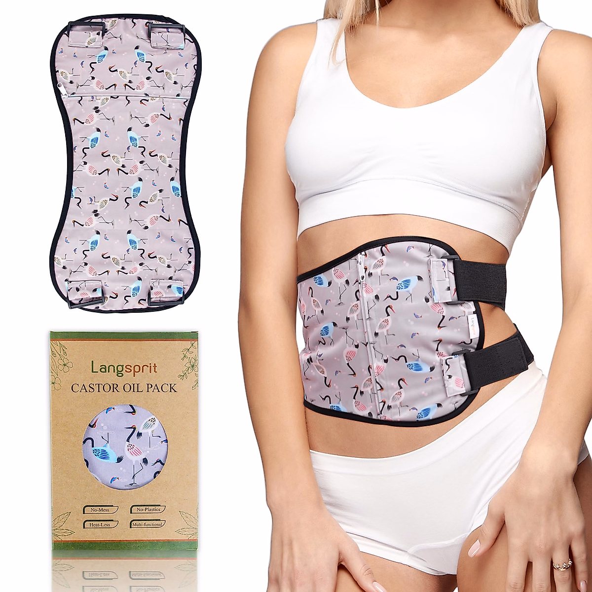 Langsprit Castor Oil Pack Castor Oil Pack Wrap, Organic Castor Oil Packs for Liver Detox, Inflammation, Reusable Castor Oil Pack Compress Castor Oil Packs kit L