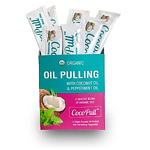 CocoPull - Organic Oil Pulling 14 Packets/Sachets with Coconut and Peppermint Oil for Healthy Teeth, Gums, Bad Breath Remedy. Natural Teeth Whitening.