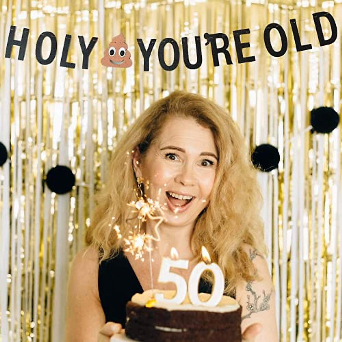 Funny 'Holy Poop You're Old' Adult Birthday Banner - Pre-Strung