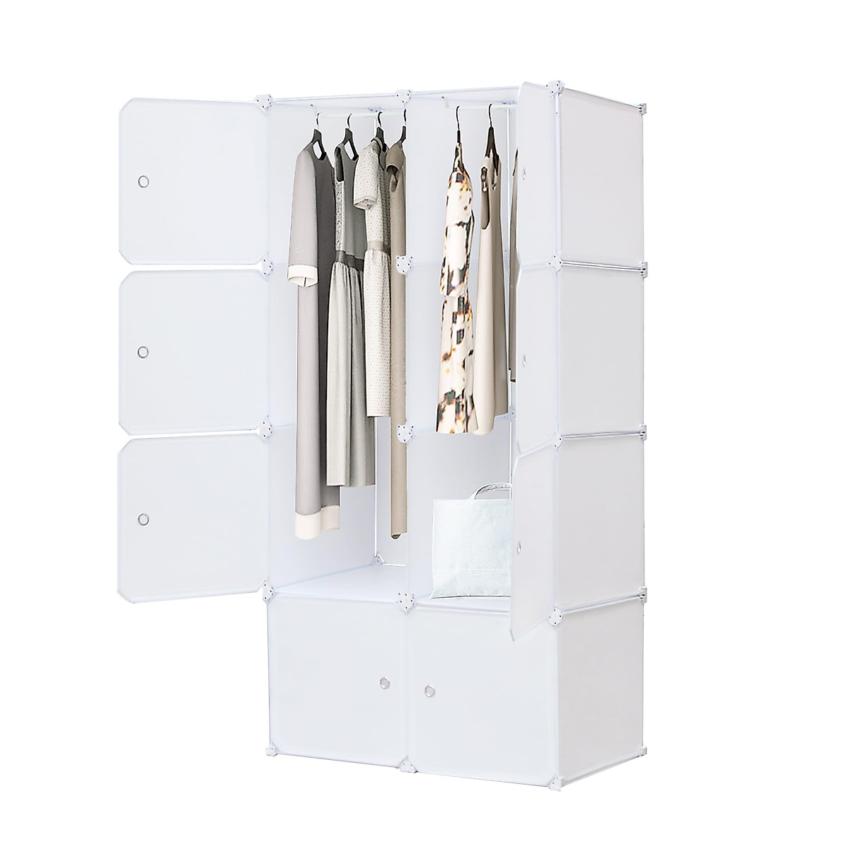 ALLGONICER DIY Assemble Wardrobe Closets, Clothes Dresser Storage Organizer,14"x18" Depth Cubes, Floor-Standing or Wall-Hanging, Sturdy and Weight Bearing with Patented Buckles. (2x4Cubes, White)