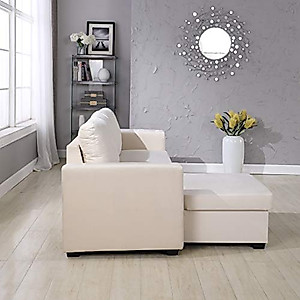 Legend Furniture Velvet Chaise Storage Reversible Sofa Bed Sleeper Sectional, 91", Cream