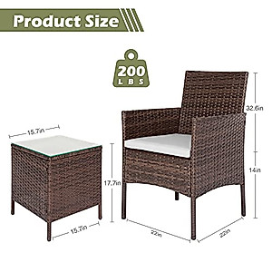 3 Pieces Patio Furniture Sets PE Rattan Wicker Chairs with Table Outdoor Garden Porch Furniture Sets Bistro Set Conversation Sets Garden Furniture for Yard Backyard Lawn Porch Poolside Balcony
