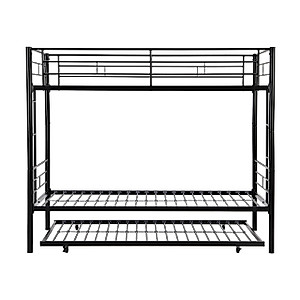 UOCFYK Twin Over Twin Metal Bunk Bed with Trundle,Twin Metal Bed Frame with 2 Ladder and Guardrails&Convertible Bunkbeds for Boys/Girls,Space Saving Design,No Spring Box Required,Black