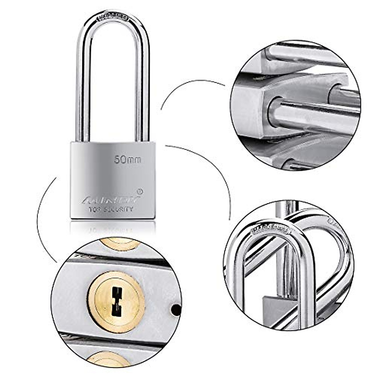 50mm Long Shackle Padlocks for Outdoor Use All Weather Resistant, Alloy Steel Heavy Duty Lock with 4 Keys
