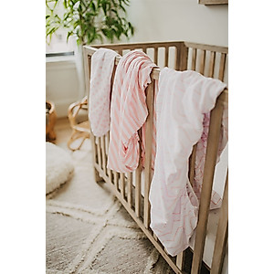 NODNAL CO. 3 Fitted Pink Mini Crib Pack n Play Playard Portable Crib Sheets Set - 100% Oeko-TEX Cotton Baby Girl Nursery Bedding - Chevron, Polka Dot, & Stripe Travel Pack and Play Playpen Sheet