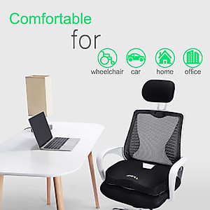 HUISILK Seat Cushion for Office Chair Car- Memory Foam Coccyx Pad - Comfort Sciatica Pillows Support Back Hip Tailbone Pain Relief (Black)
