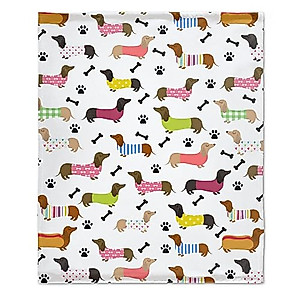 Acomfykets Dachshund Blanket Gift for Girls Boys, Dog Throw Blanket Gift for Kids Super Cozy Lightweight Flannel Paw Throws Bone Blankets for Bed Sofa Couch 40x50Inch
