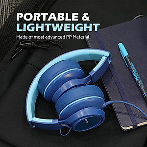 AILIHEN C8 Headphones Wired, On-Ear Headphones with Microphone and Volume Control, Corded 3.5mm Headset for Boys Girl School Smartphones Chromebook Laptop Computer Tablets Airplane Travel (Indigo)