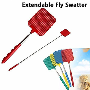 1PCS Extendable Fly Swatter,Plastic Fly Swatter Extendable Flyswatter for Indoor Outdoor(Pink)