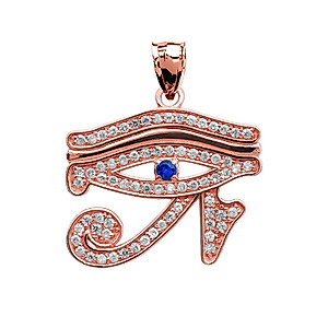 14k Rose Gold Diamond and Sapphire Egyptian Eye of Horus Pendant