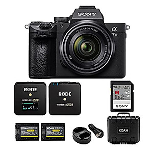 Sony Alpha a7 III Full Frame Mirrorless Camera with 28-70mm Lens with Single Set Microphone System, Memory Card, Rechargeable 2000mAh Battery (2-Pack) and Dual Charger, and Hard Case (5 Items)