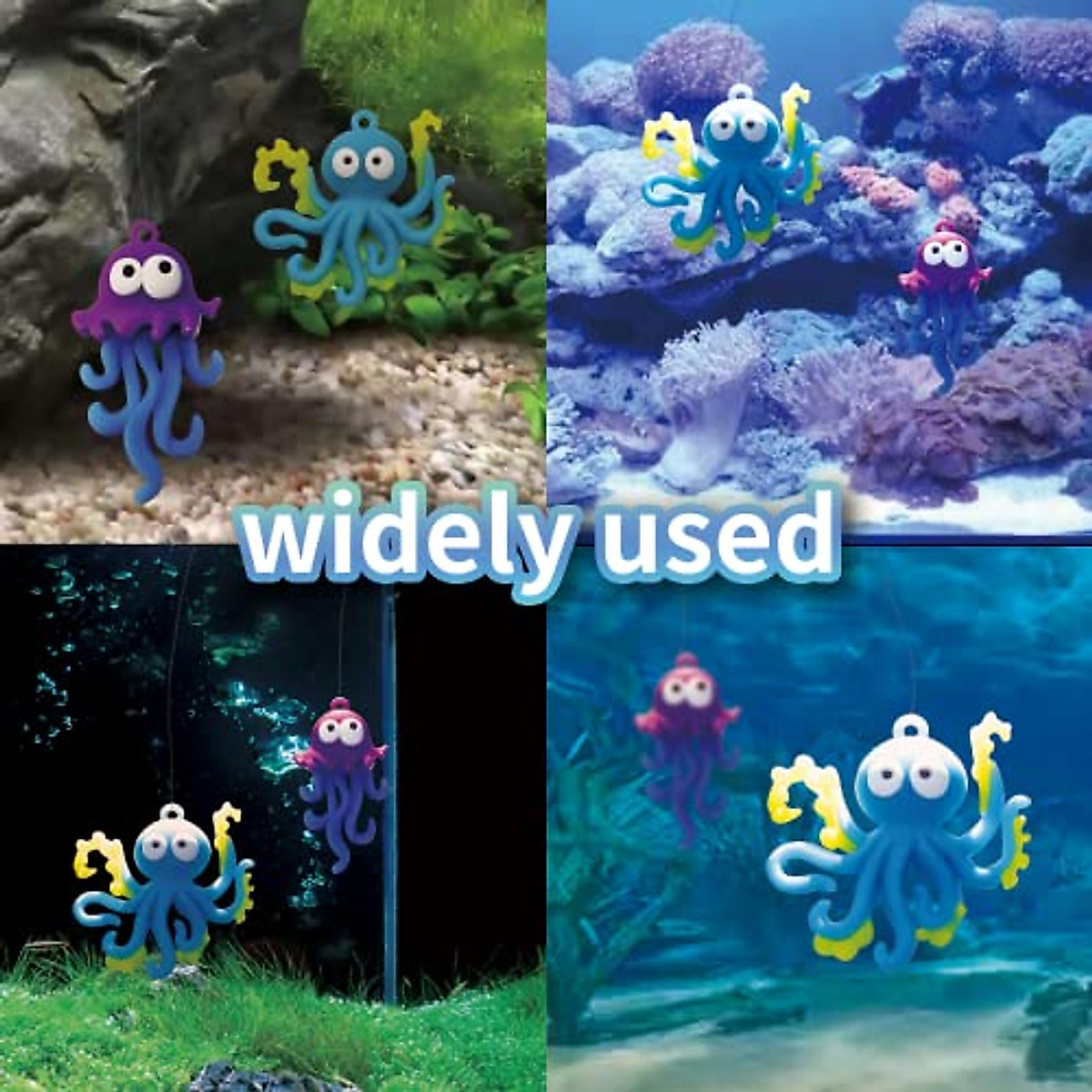 Aquarium Ornament，2 Pcs Fish Tank Decorations Floating Decor Octopus/Puffer Fish with Floating Device,Cute Fish Tank Accessories for All Kinds of Fish Tank Simulated Underwater World