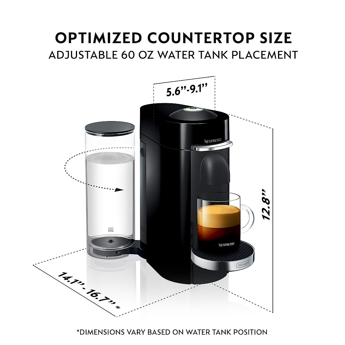 Nespresso VertuoPlus Deluxe Coffee and Espresso Machine by De'Longhi, Piano Black