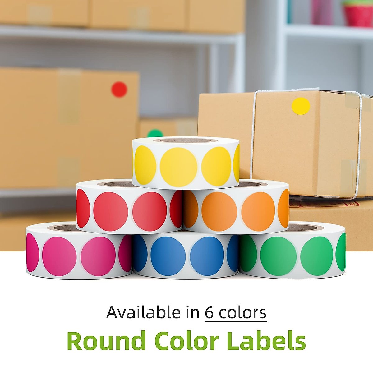 Anylabel 3/4" Round Color Coding Circle Dot Labels 3000 PCS Includes Bright Yellow Green Red Pink Orange Blue(6 Rolls,500 Labels/Roll)