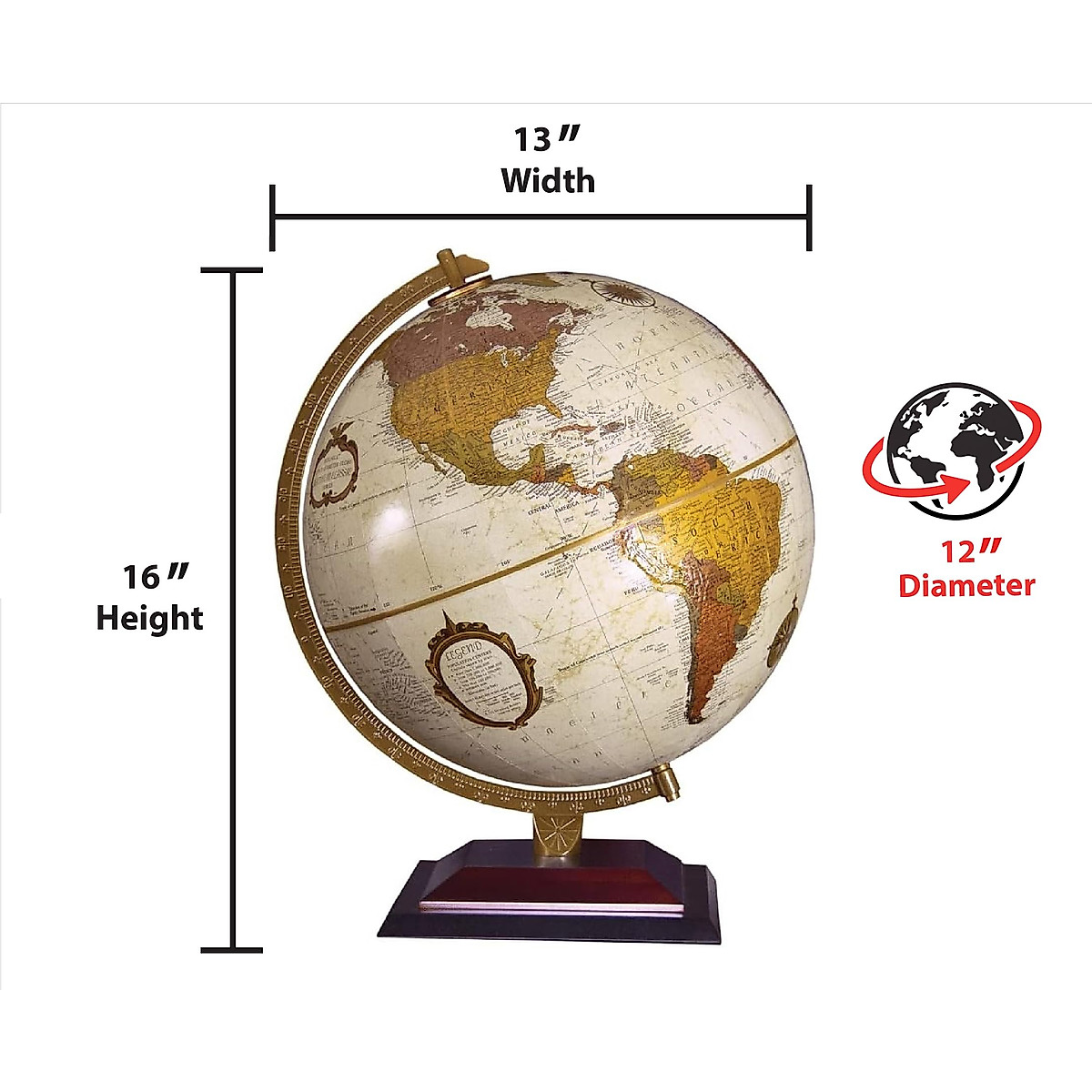 Replogle Andorra Globe, 12" Desktop World Globe, Raised Relief, Up-to-date Cartography, Smart Intelli-enabled World Map, Made in the USA, Antique