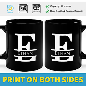 Personalized Monogram Coffee Mug, Initial Letter E Customized for Women Men Girls Boys Dads Moms Friends, Taza de Café Personalizada Con Monograma, Letra Inicial - Black Mug Letter E 11oz