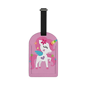 XOLLAR Luggage Tags Pink Baby Unicorn Girl Name ID Identifier Labels for Suitcase Travel Bag Leather Privacy Cover Baggage Tag 1 Piece, One Size