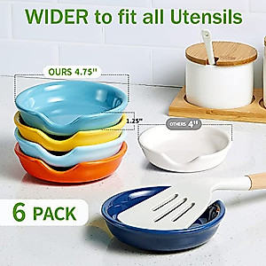 6 Packs Ceramic Spoon Rest, MFacoy Large Spoon Rest for Stove Top, Spoon Holder for Kitchen Counter, Heat-Resistant Cooking Utensil Rest, Coffee Spoon Rest for Ladle, Spatula, Dishwasher Safe