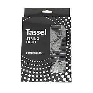 Perfect Holiday 20 LED Large Tassel Fairy Strinng Lights with Silver Copper Wire - Battery Operated - Warm White